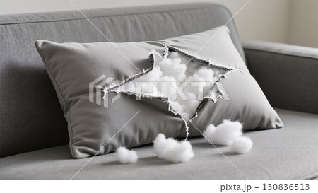 Torn Pillow on a Couch With Stuffing Spilling...のイラスト素材 [130836513] - PIXTA