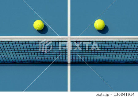 Two tennis balls on opposite sides of blue...のイラスト素材 [130841914] - PIXTA