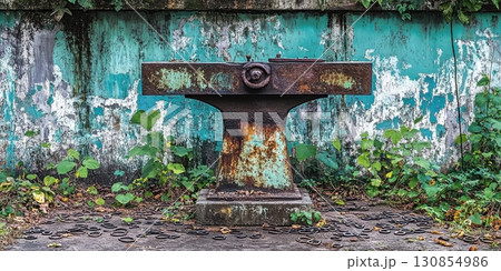Rusty Vintage Anvil Outdoors Green Wall...のイラスト素材 [130854986] - PIXTA