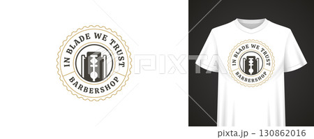 In Blade We Trust Retro Barbershop Badge Design...のイラスト素材 [130862016 ...
