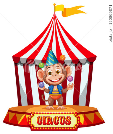 Circus Monkey Juggling on Colorful Stageのイラスト素材 [130869871] - PIXTA