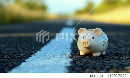 Piggy bank on the road ahead.のイラスト素材 [130917925] - PIXTA
