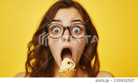 Womans surprised reaction to delicious ice cream.のイラスト素材 [130918587 ...
