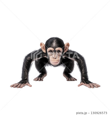 A playful chimpanzee crouches with curious...のイラスト素材 [130926573] - PIXTA