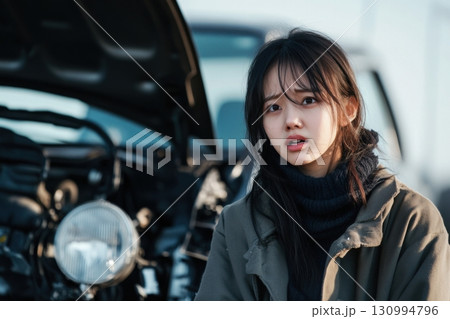 Young Asian female driver experiences vehicle...のイラスト素材 [130994796] - PIXTA
