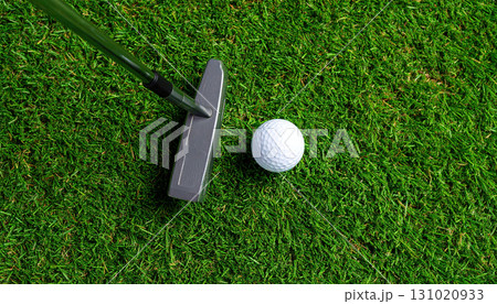 Top view golf ball putter green grass closeup...のイラスト素材 [131020933] - PIXTA