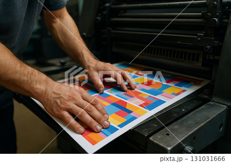 Hands operating print shop machine with...のイラスト素材 [131031666] - PIXTA