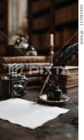 Vintage writing desk with quill pen, ink...のイラスト素材 [131065893] - PIXTA