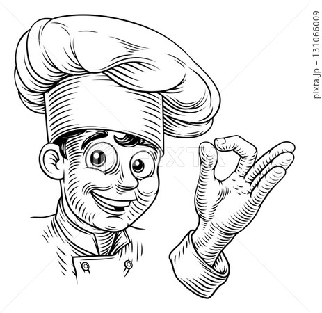Smiling Chef Baker Cook Woodcut Vintage Drawingのイラスト素材 [131066009] - PIXTA
