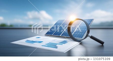 Solar panel analysis with magnifying glass and...のイラスト素材 [131075109 ...