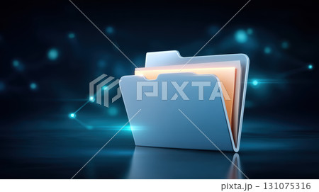 Blue folder with glowing documents on...のイラスト素材 [131075316] - PIXTA