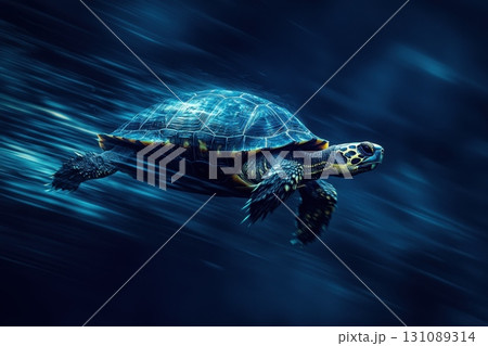 Energetic Turtle Sprinting in Dark Blue Backgroundのイラスト素材 [131089314 ...