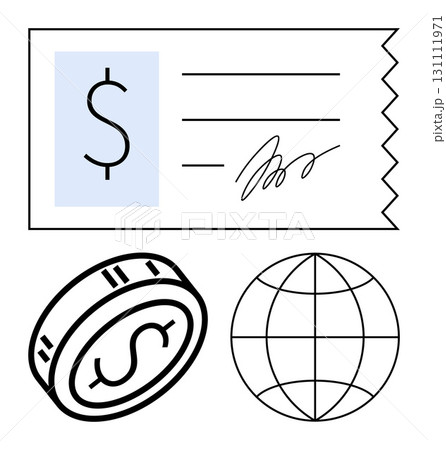 Check with dollar sign, coin with dollar sign,...のイラスト素材 [131111971 ...