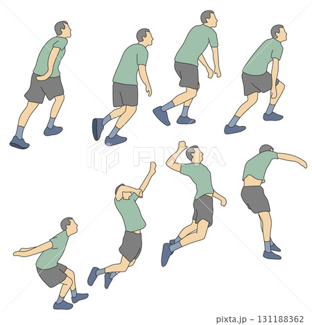 step motion of man spiking a volleyball...のイラスト素材 [131188362] - PIXTA