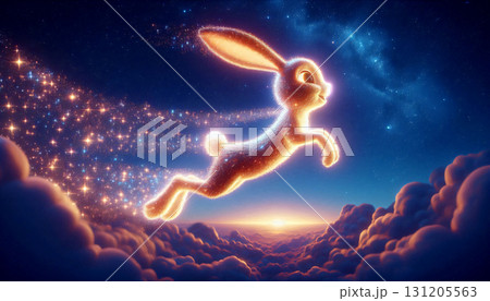 A glowing rabbit made of stardust leaping...のイラスト素材 [131205563] - PIXTA