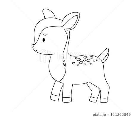 Cute woodland animal fawn, hand drawn outline...のイラスト素材 [131233849] - PIXTA