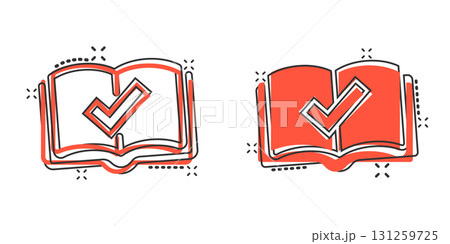 Book check mark icon in comic style. Bookmark...のイラスト素材 [131259725] - PIXTA