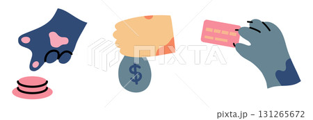 Cartoon Color Cat Paws Holding Business Items...のイラスト素材 [131265672] - PIXTA