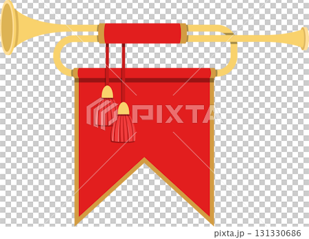 Gold herald trumpet with red banner. Historical...のイラスト素材 [131330686 ...