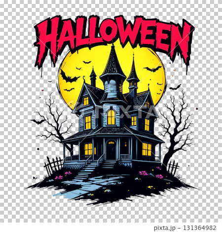 Spooky haunted house illustration with a full...のイラスト素材 [131364982] - PIXTA