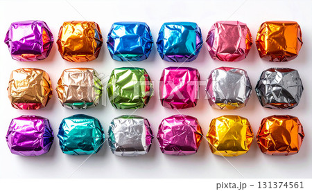 Assorted colorful candies wrapped in shiny...のイラスト素材 [131374561] - PIXTA