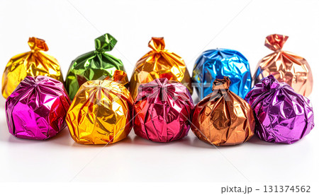 Assorted colorful candies wrapped in shiny...のイラスト素材 [131374562] - PIXTA