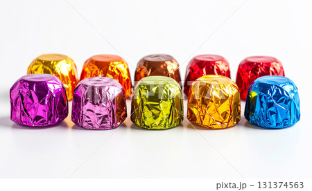 Assorted colorful candies wrapped in shiny...のイラスト素材 [131374563] - PIXTA