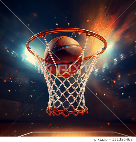 Basketball smoothly passes through the hoop...のイラスト素材 [131386468] - PIXTA