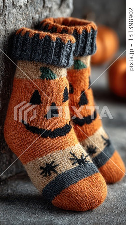 Cozy pumpkin themed socks for autumn celebrationのイラスト素材 [131398902] - PIXTA