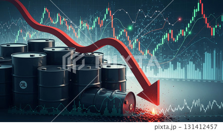 Illustration of oil barrels with a red downward...のイラスト素材 [131412457 ...
