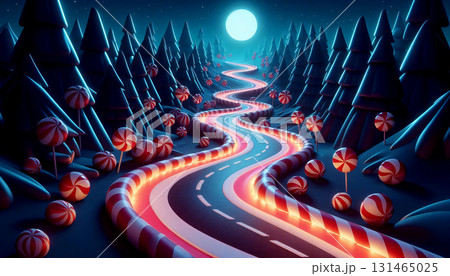 A road made of peppermint stripes glowing in...のイラスト素材 [131465025] - PIXTA