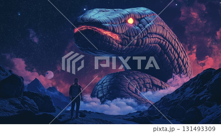 Mysterious giant serpent dominates alien...のイラスト素材 [131493309] - PIXTA