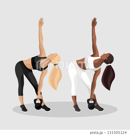 Two faceless fitness women perform stretching...のイラスト素材 [131505124] - PIXTA