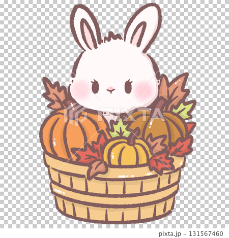 Cute bunny in basket with pumpkins and fall...のイラスト素材 [131567460] - PIXTA