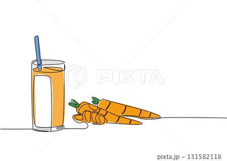 Single continuous line drawing glass of carrot...のイラスト素材 [131582118 ...