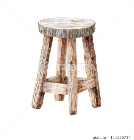 Watercolor farm stool with rustic wooden...のイラスト素材 [131586724] - PIXTA
