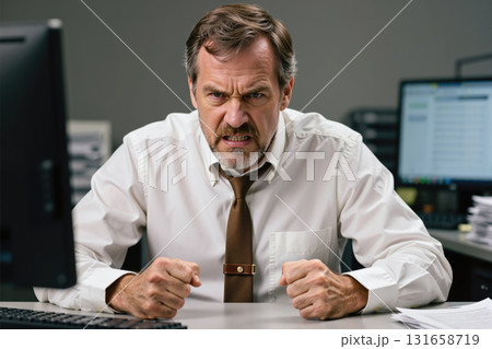 Angry man at desk.のイラスト素材 [131658719] - PIXTA