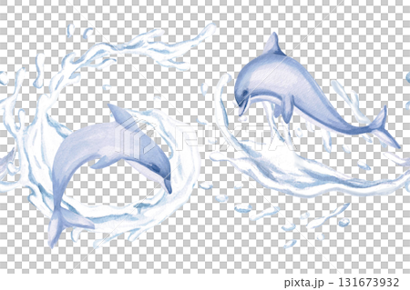 A seamless border featuring dolphins playing on...のイラスト素材 [131673932 ...