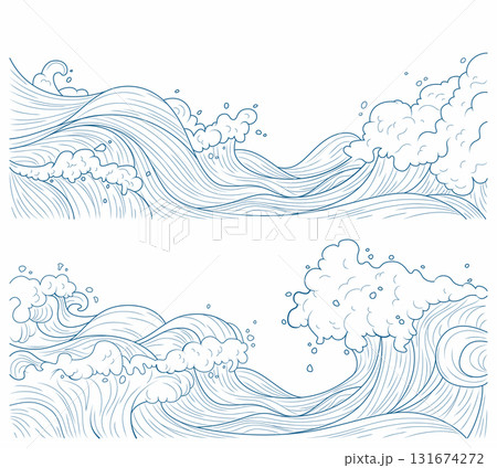 Japanese water wave line artのイラスト素材 [131674272] - PIXTA