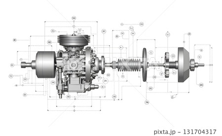 Detailed Mechanical Drawing of a Motor Engine...のイラスト素材 [131704317] - PIXTA