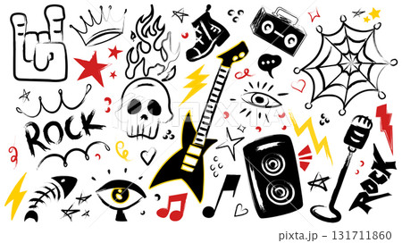 Hand drawn punk rock doodle setのイラスト素材 [131711860] - PIXTA