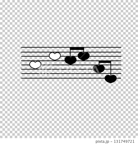 A sheet of music with a row of notes and heartsのイラスト素材 [131749721] - PIXTA