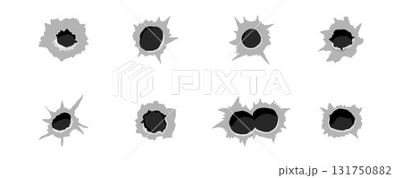 Bullet hole gun set shot weapon silhouette,...のイラスト素材 [131750882] - PIXTA