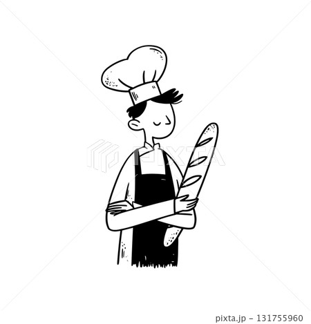 Baker. Baker simple black and white line art...のイラスト素材 [131755960] - PIXTA