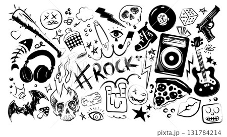 Punk rock doodle setのイラスト素材 [131784214] - PIXTA