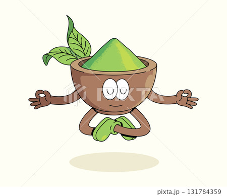 matcha meditation poses groovy cartoon...のイラスト素材 [131784359] - PIXTA