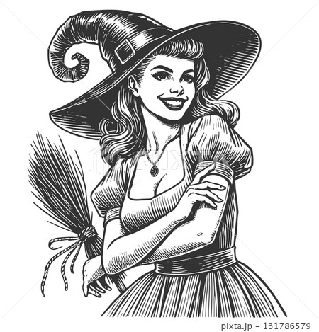 Beautiful Smiling Witch engraving vectorのイラスト素材 [131786579] - PIXTA