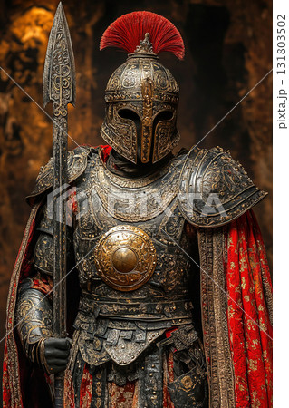 Ancient Indian warrior in full armor with spear...のイラスト素材 [131803502 ...