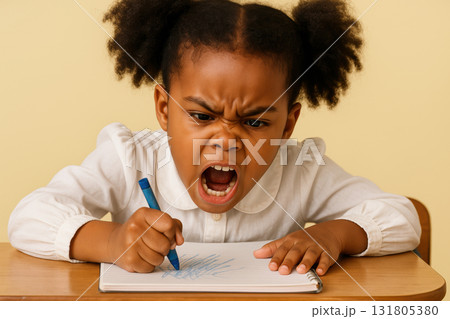 Angry young child expressing frustration while...のイラスト素材 [131805380 ...