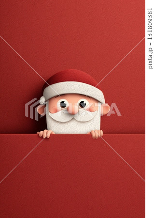 Santa Claus Peeking Over a Red Wall in a...のイラスト素材 [131809381] - PIXTA